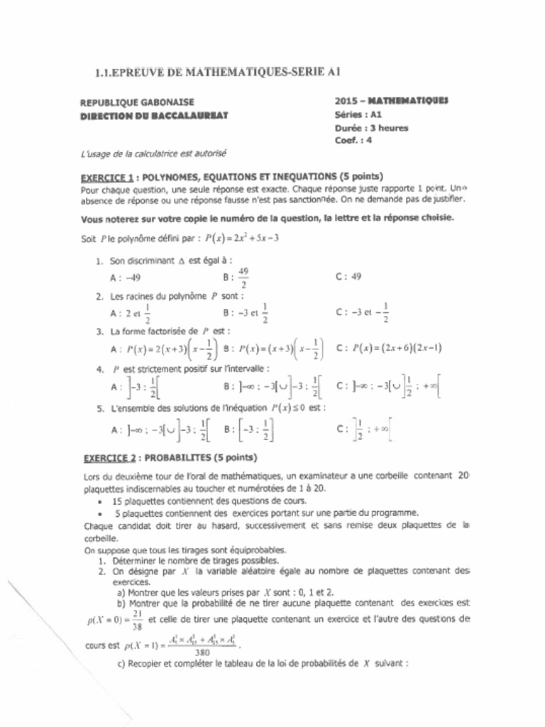Sujets Maths Bac Ajb 2025 | PDF