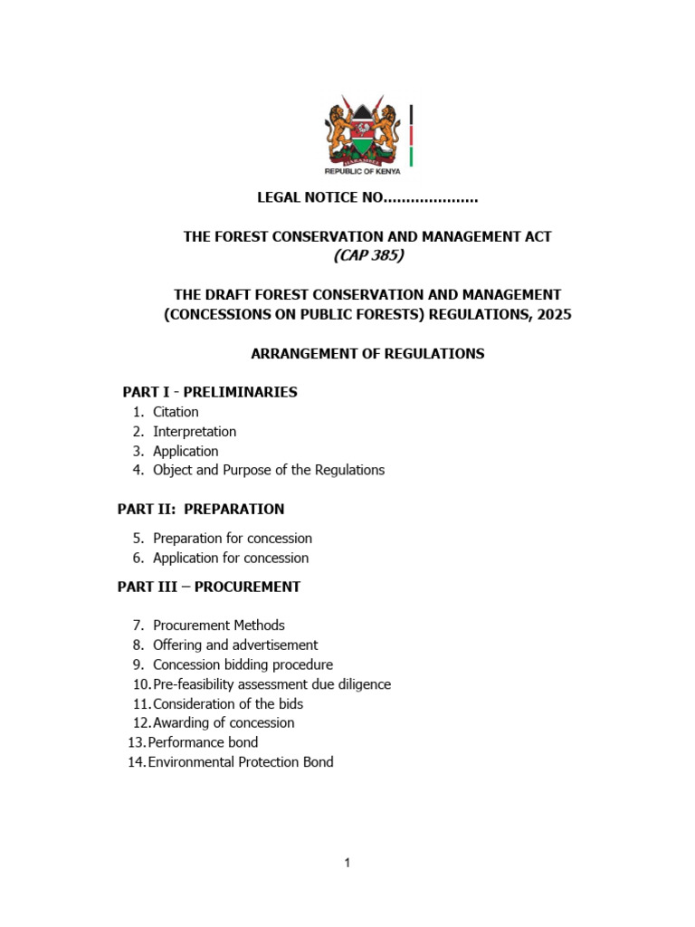 Draft Forest Conservation and Management (Concessions On Public Forests ...