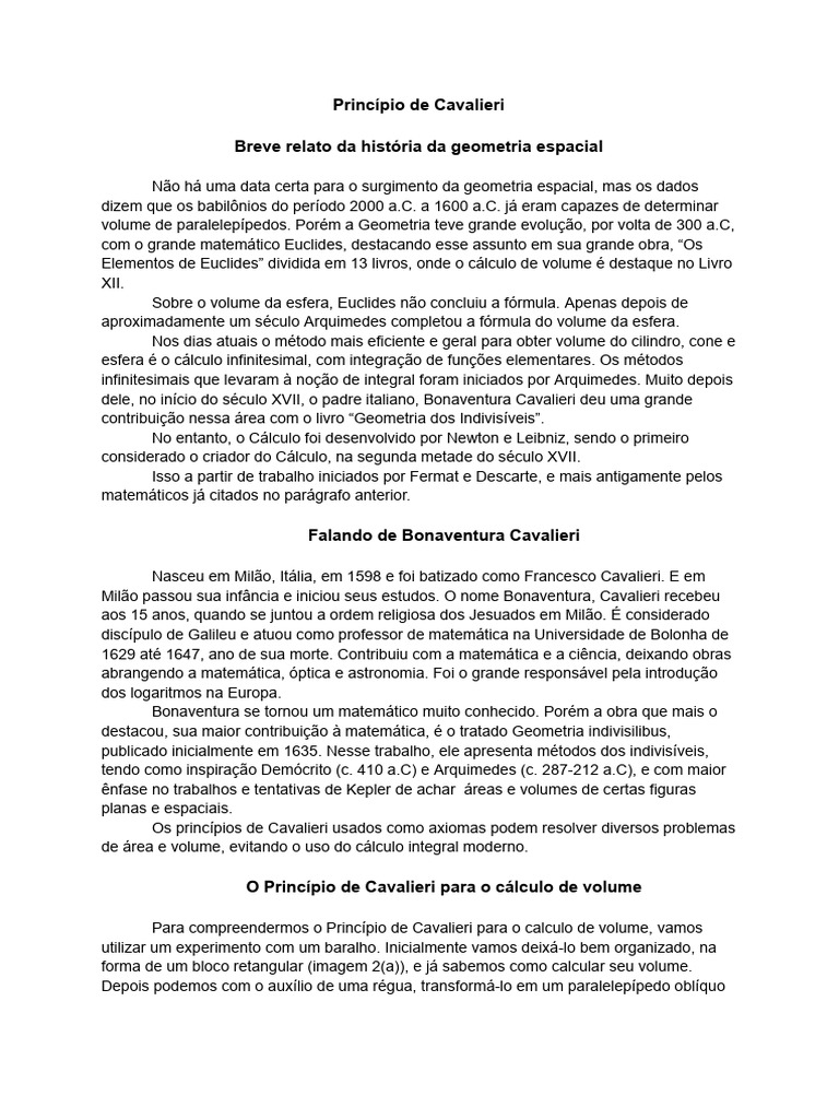 Princípio de Cavalieri | PDF | Cálculo | Matemática