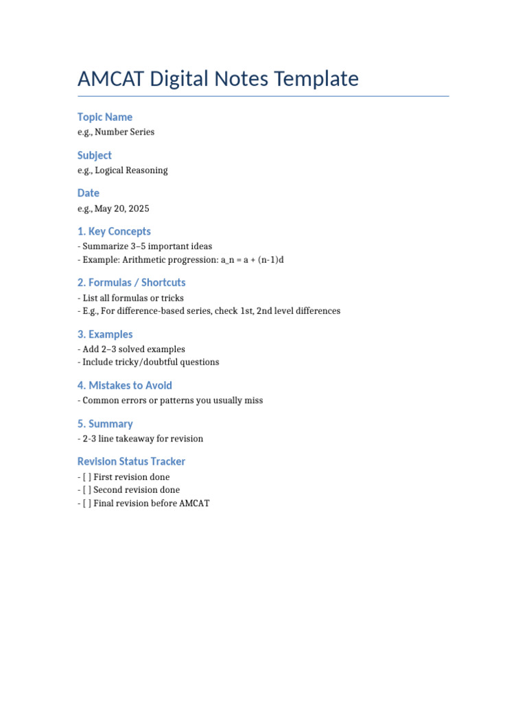AMCAT Digital Notes Template | PDF