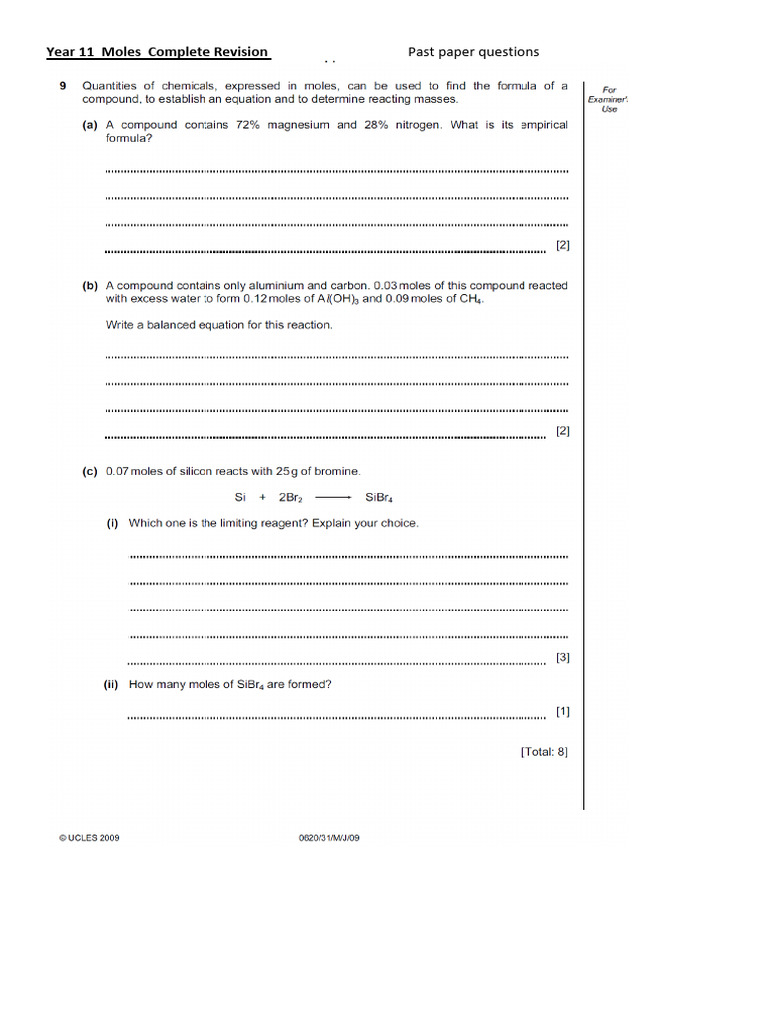Moles Past Paper Qs | PDF