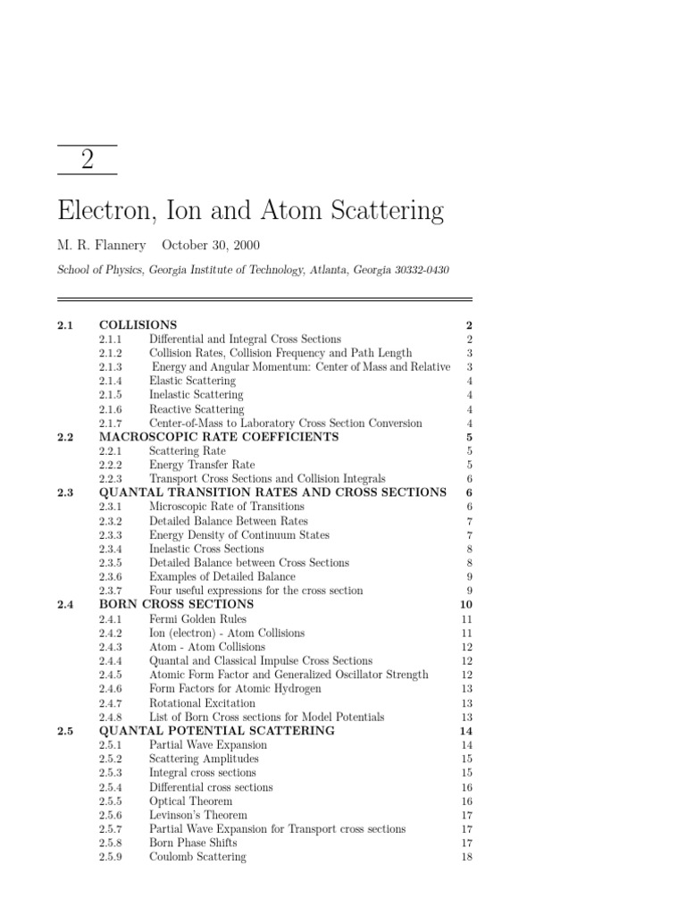 2 Electron, Ion and Atom Scattering: M. R. Flannery October 30, 2000 | PDF | Cross Section ...