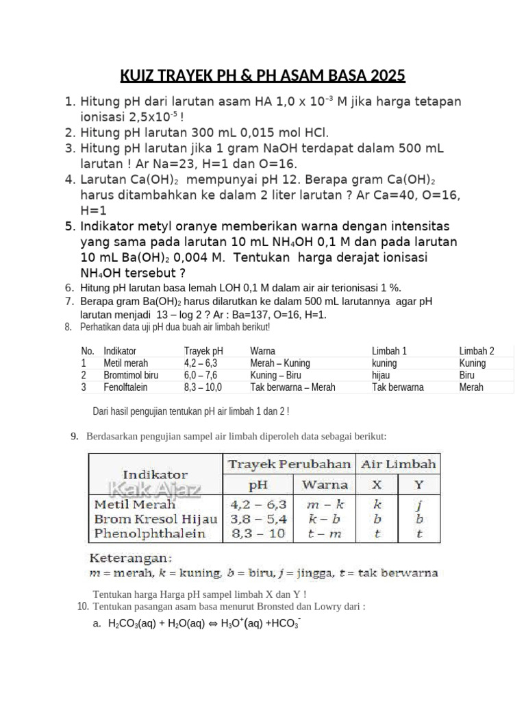 Kuiz Trayek PH & PH Asam Basa 2025 | PDF