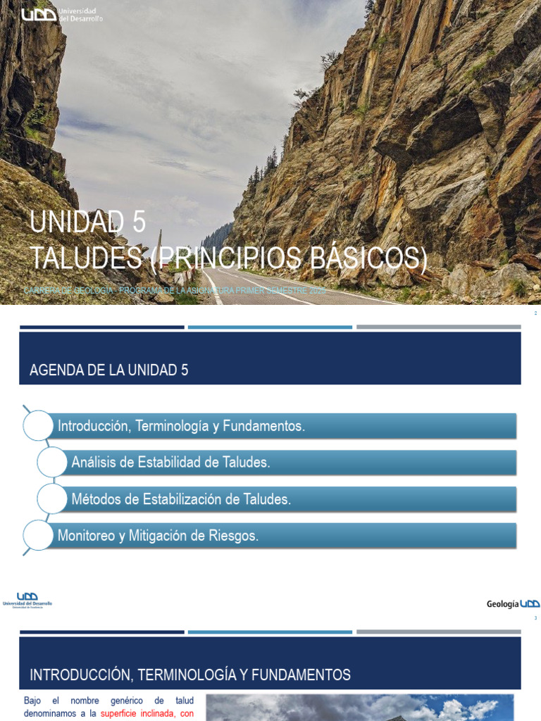 Unidad 5 - Taludes (IIG413G) | PDF | Ciencias de la Tierra | Geología