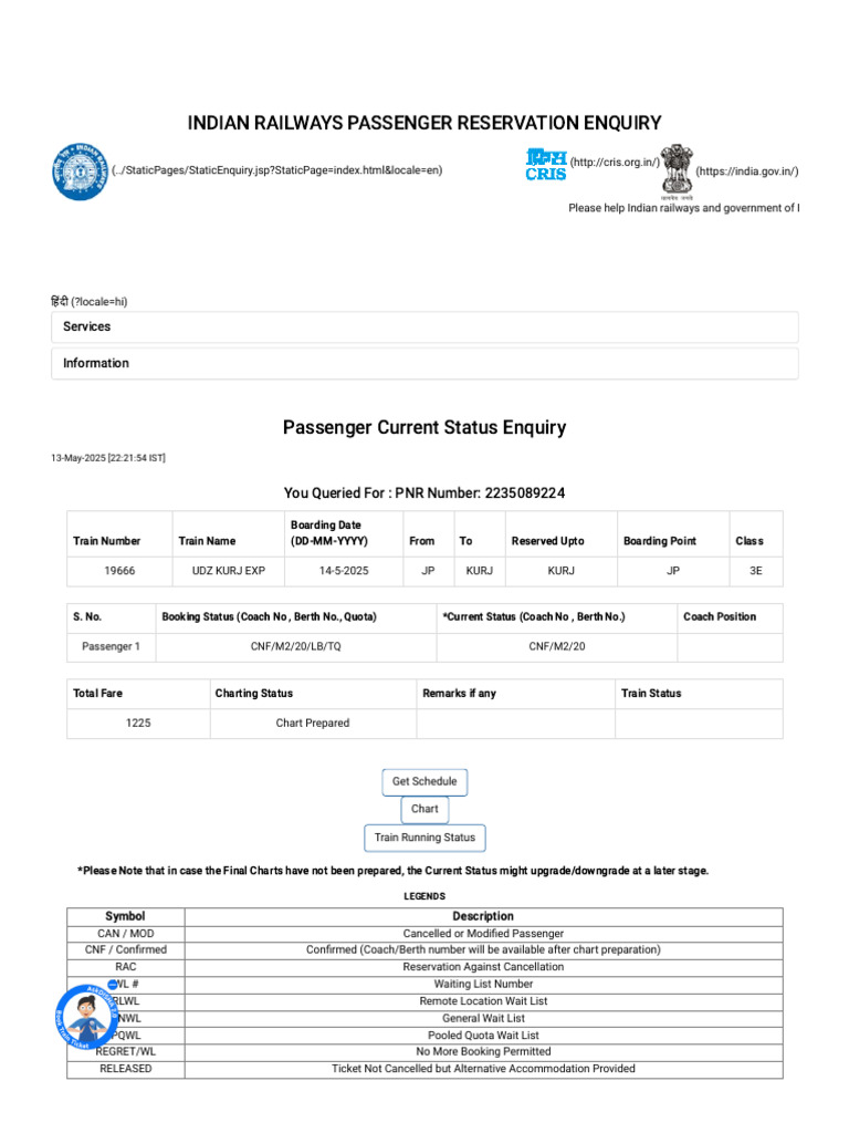 Indian Railways PNR Status Inquiry | PDF | Railway Companies | Rail ...
