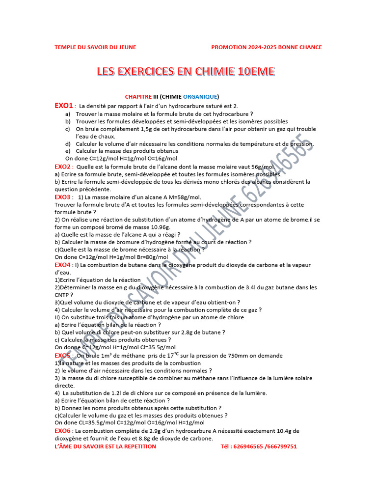 Masse Molaire et Formules des Hydrocarbures | PDF | Alcane | Alcène