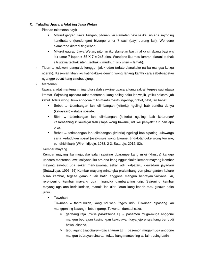 Tuladha Upacara Adat Ing Jawa Wetan | PDF