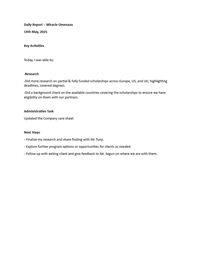 Daily Report Miracle - 1405 | PDF