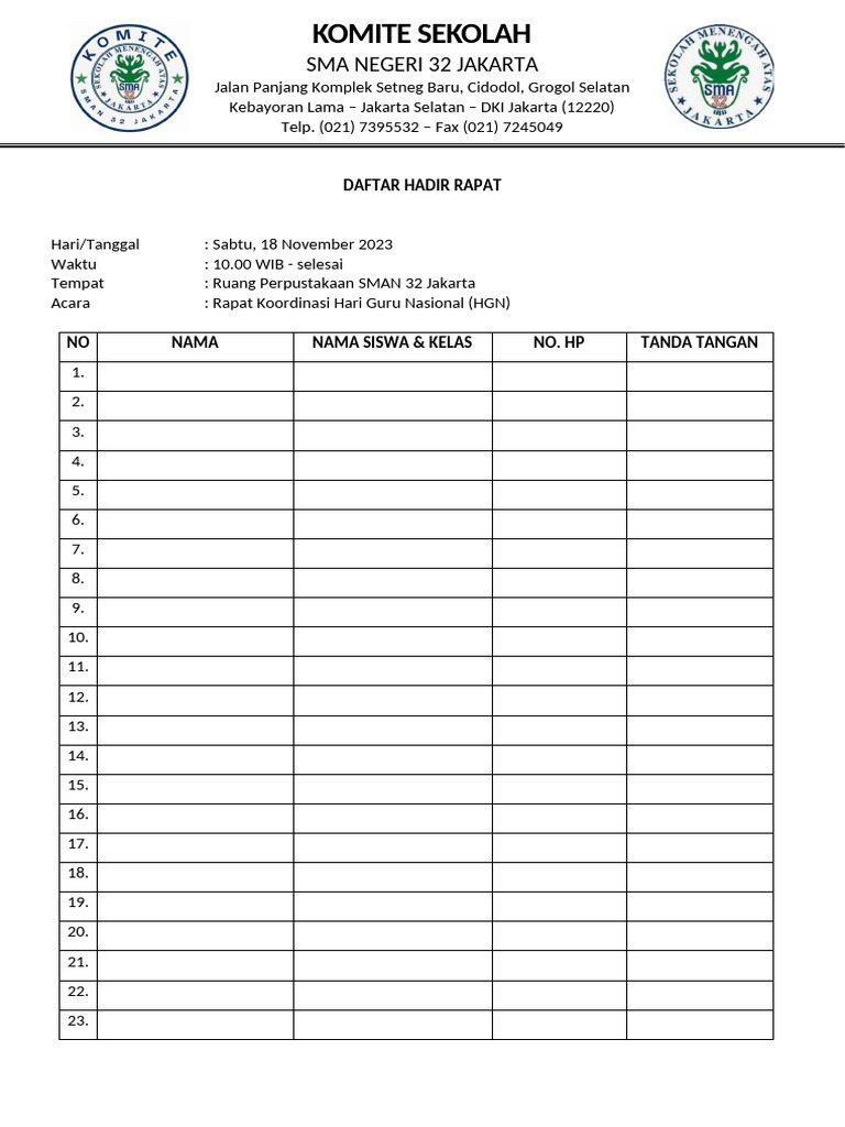 Daftar Hadir Rapat | PDF