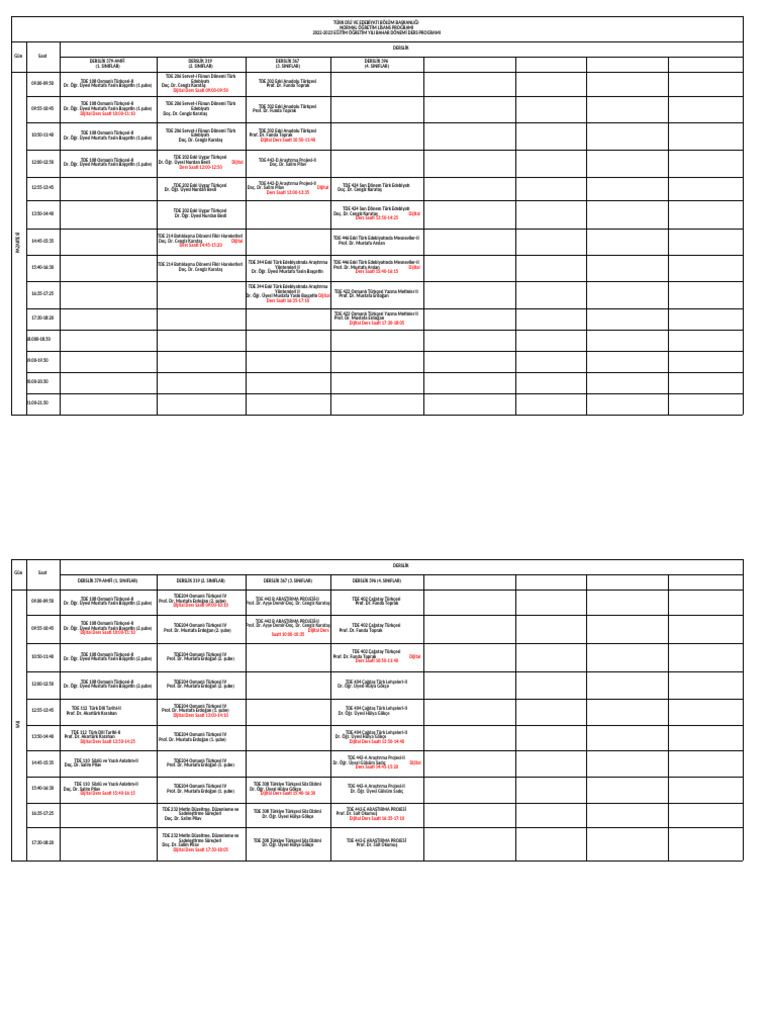 2023 TDE Bahar Lisans Ders Programı (Güncel) | PDF