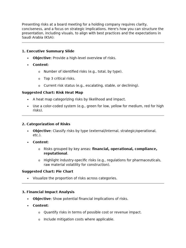 Executive Summary Slide Objective Content | PDF | Risk | Saudi Arabia