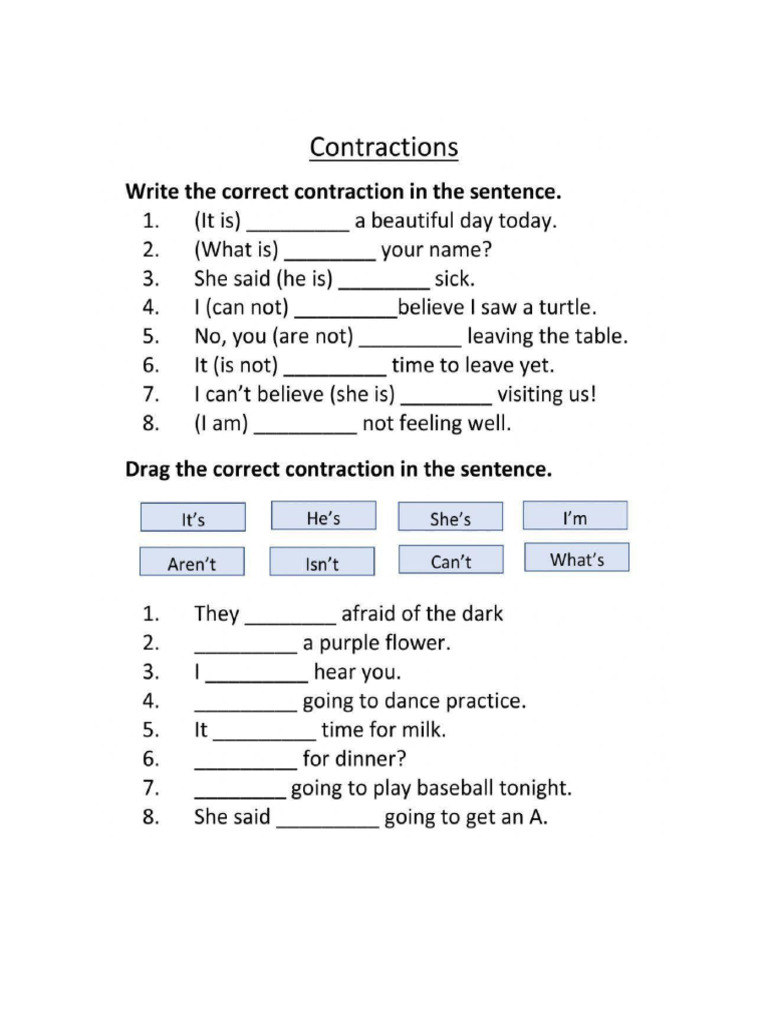 Contractions Exercises | PDF