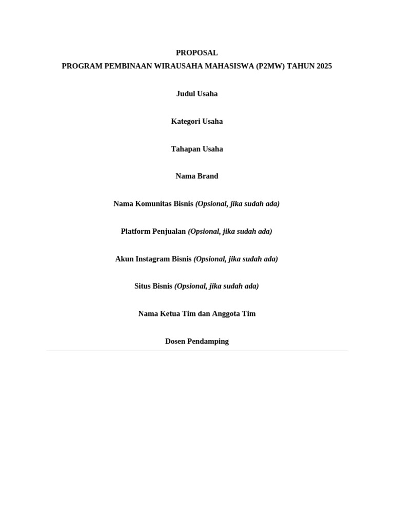 Proposal P2MW 2025: Panduan dan Format | PDF