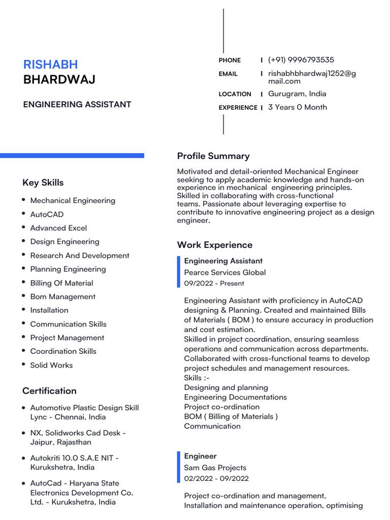 Resume - Rishabh Bhardwaj | PDF | Engineering | Mechanical Engineering