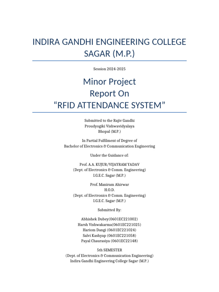 RFID Attendance System Report Part1 | PDF