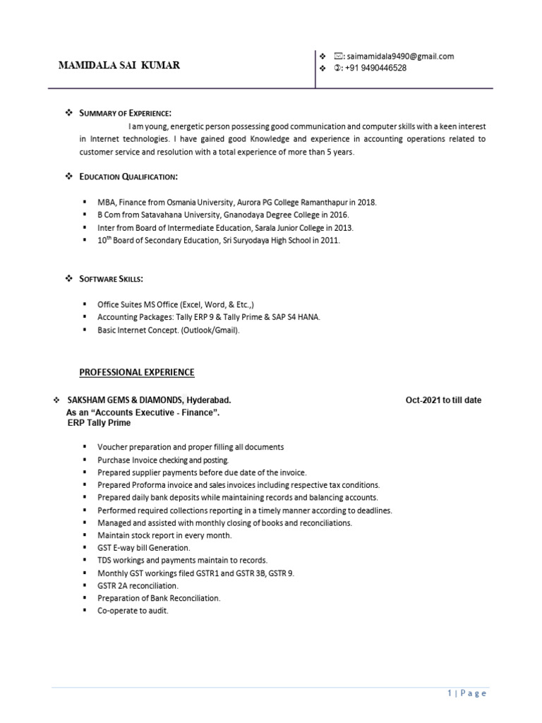Sai Resume V1 - 1737484275299 - Mamidala Sai Kumar | PDF | Invoice