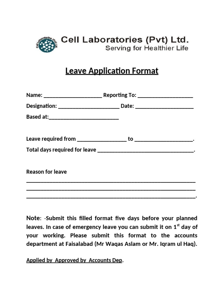 Leave Application Format | PDF