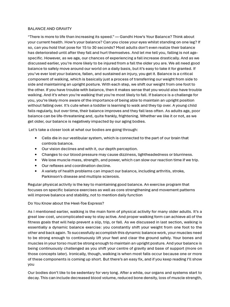 Balance and Gravity | PDF | Balance (Ability) | Vestibular System
