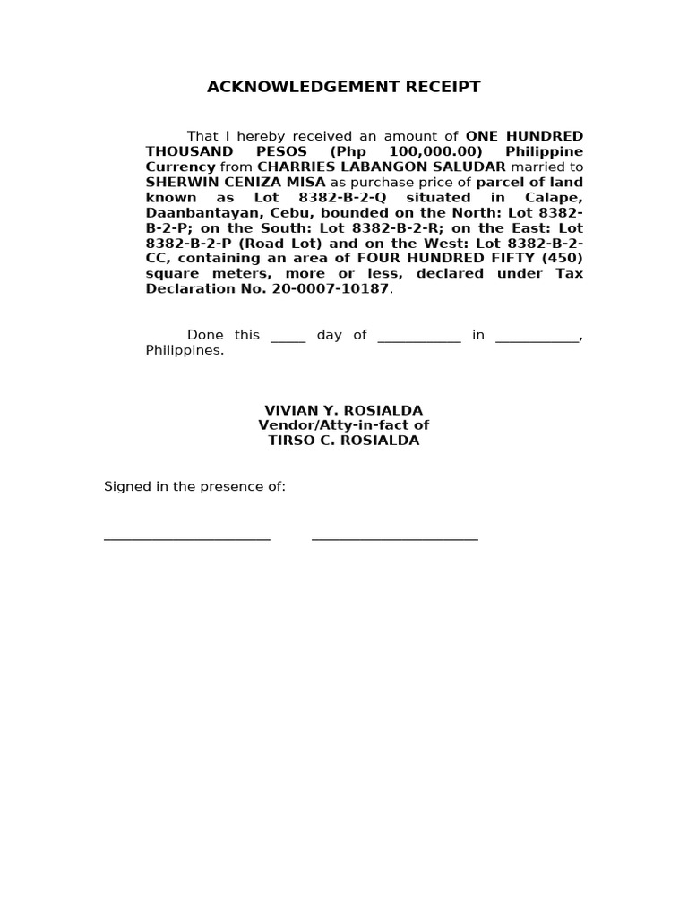 Acknowledgement Receipt - Rosialda | PDF