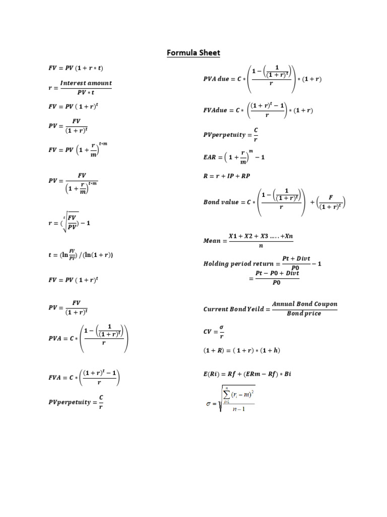 Formula Sheet | PDF