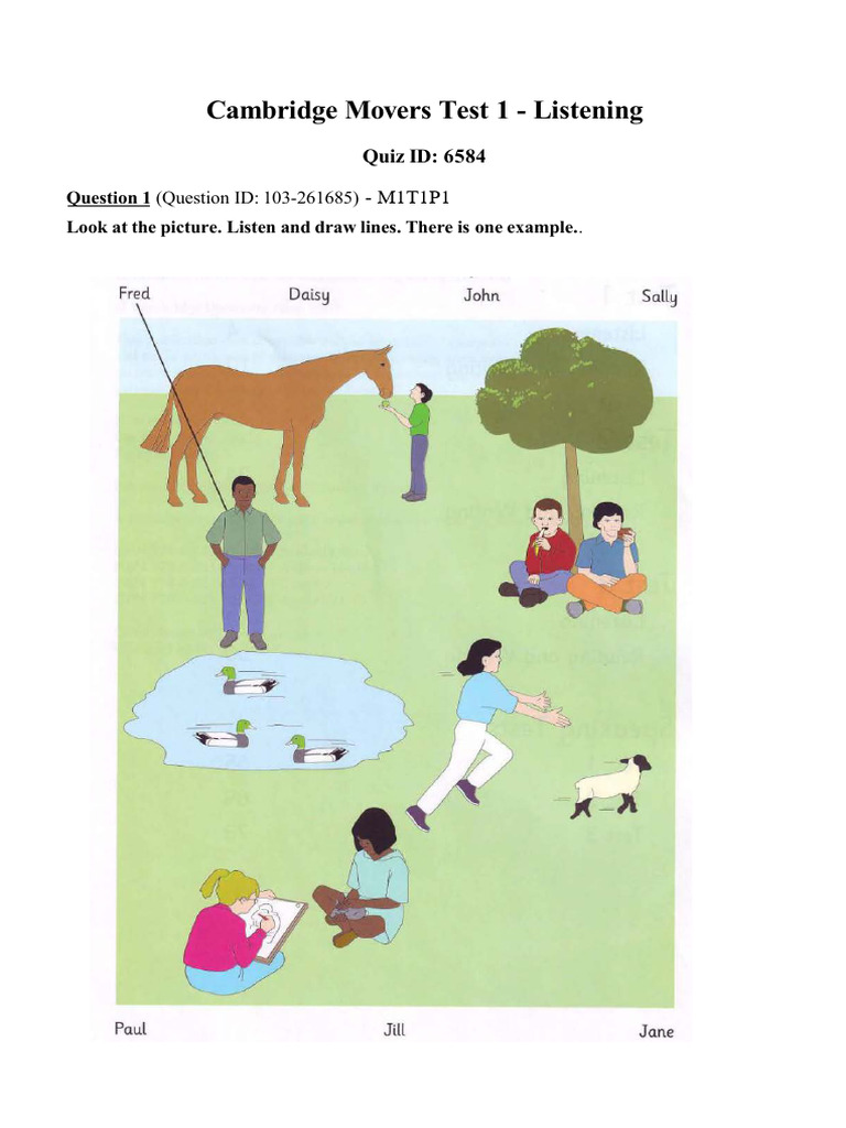 Cambridge Movers Test 1 - Listening: Quiz ID: 6584 | PDF
