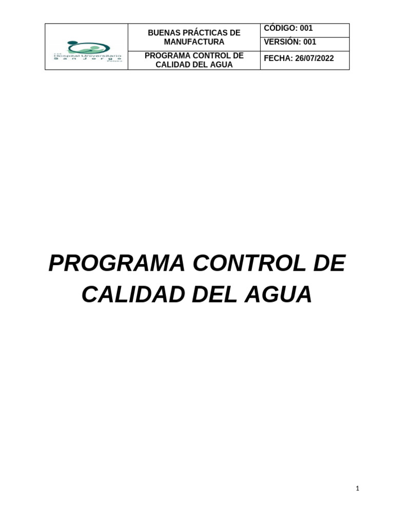 Programa Calidad de Agua | PDF | Agua potable | Agua