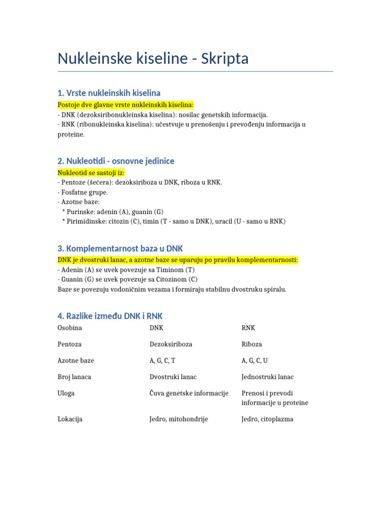 Nukleinske Kiseline Skripta Ljubica | PDF