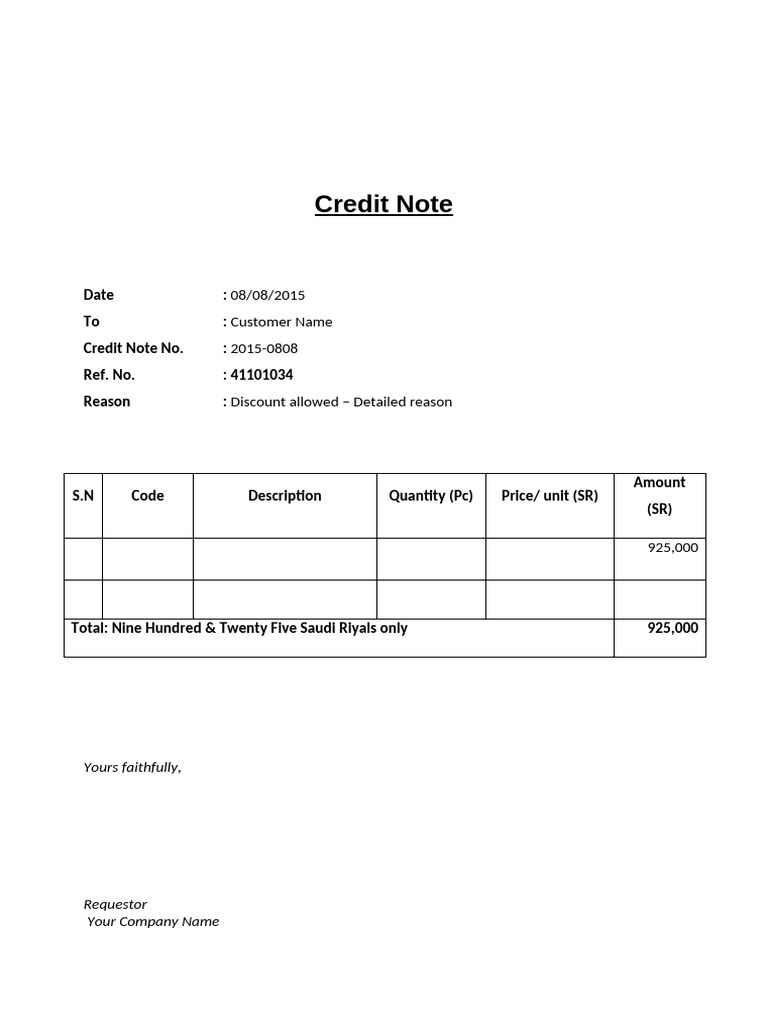 Credit Note Request Form | PDF