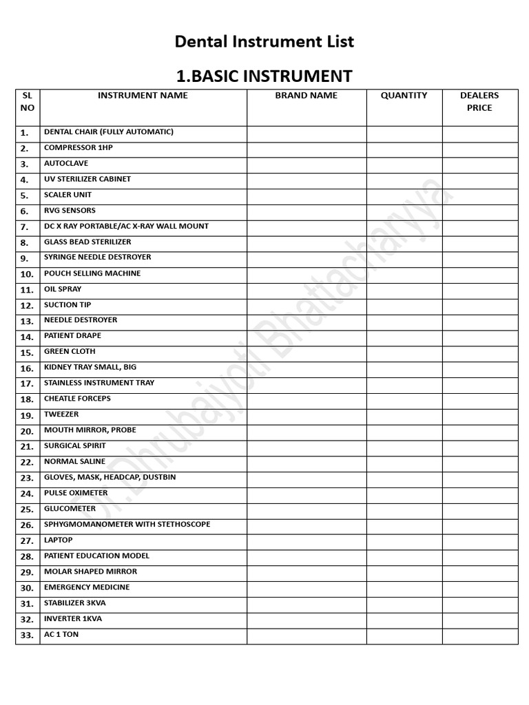 Comprehensive Dental Instrument List | PDF | Dentistry Branches ...