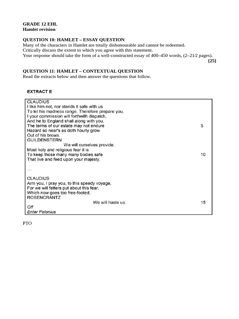 Hamlet Revision From Exam | PDF | Hamlet