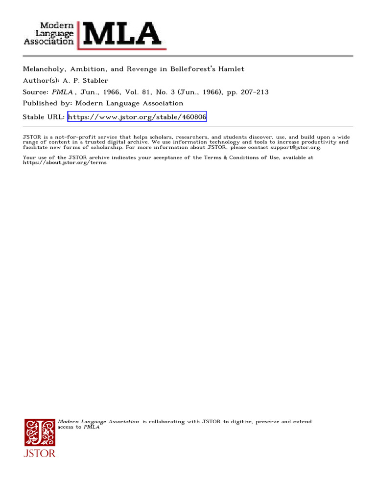 Stabler MelancholyAmbitionRevenge 1966 | PDF | Hamlet