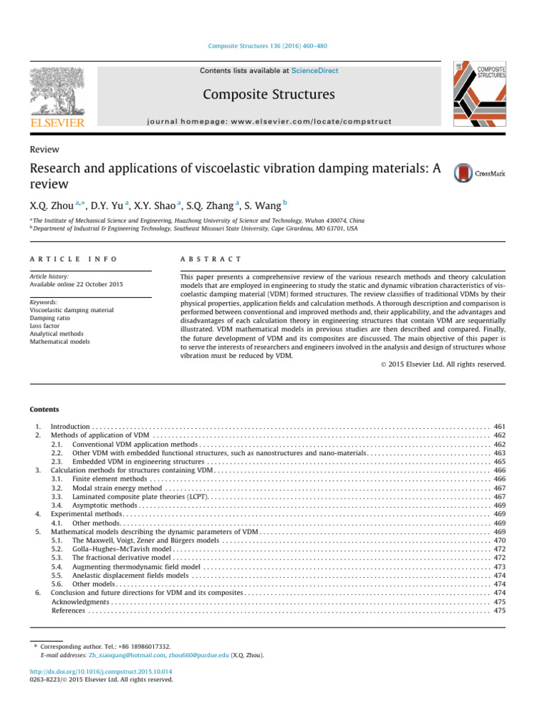 Research and Applications of Viscoelastic Vibration Damping Materials ...