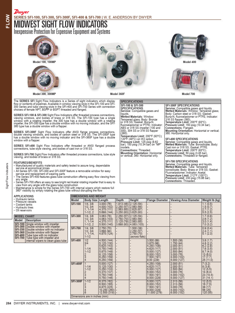 Dwyer Sight Flow Indicators Overview | PDF | Stainless Steel ...