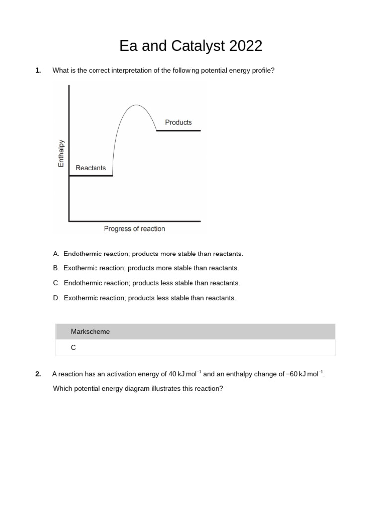 Ea and Catalyst 2022 Key Answer | PDF | Chemical Reactions | Acid