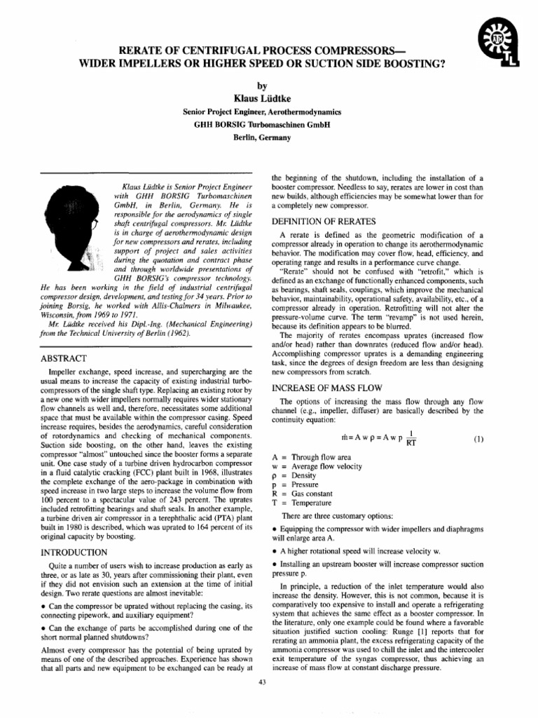 Rerate of Centrifugal Compressor - Wide Impeller or Higher Speed or ...
