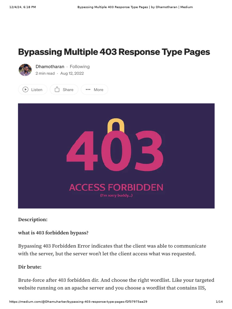 Bypassing Multiple 403 Response Type Pages by Dhamotharan | PDF ...