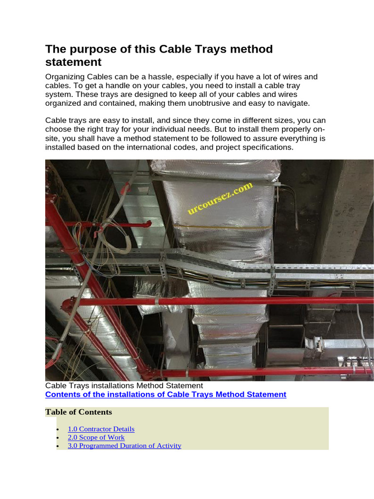 Cable Trays Installation Method Statement | PDF | Scaffolding