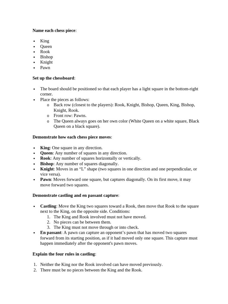 Chess Pieces and Their Movements | PDF