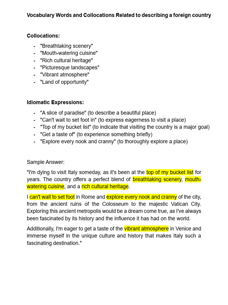 Vocabulary for Describing Countries | PDF | Japanese Cuisine | Cuisine