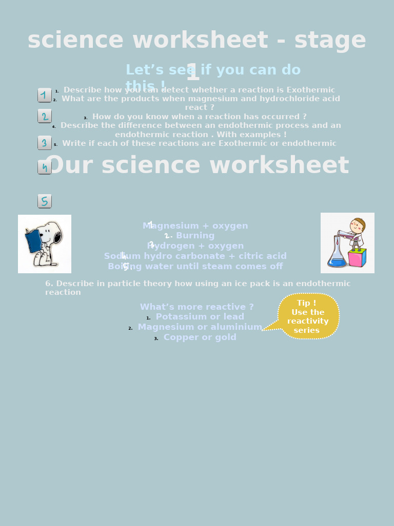 Science Worksheet Chemical Reactions | PDF | Chemical Reactions | Magnesium