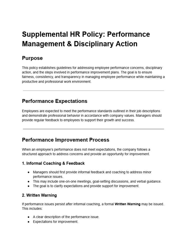 Sample Performance Management & Disciplinary Action | PDF | Employment ...