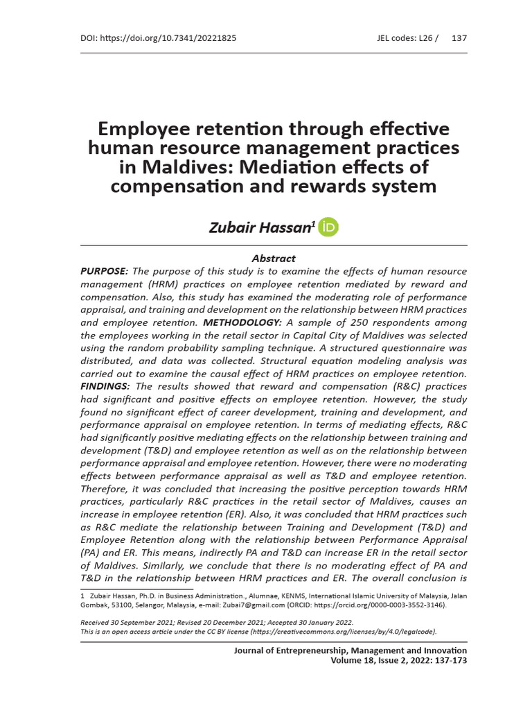 JEMI Vol18 Issue2 2022 Article5 | PDF | Employee Retention | Performance Appraisal