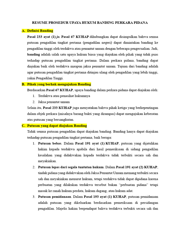 Resume Prosedur Upaya Hukum Banding Perkara Pidana | PDF