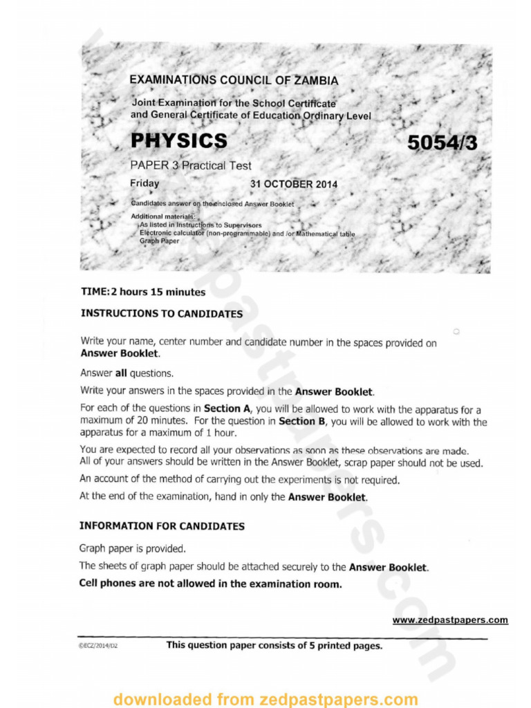 g12 Physics p3 2014 | PDF