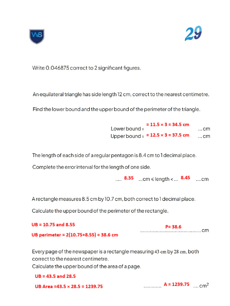 Chapter 8 - Estimation Limits of Accuracy - Marking Scheme | PDF