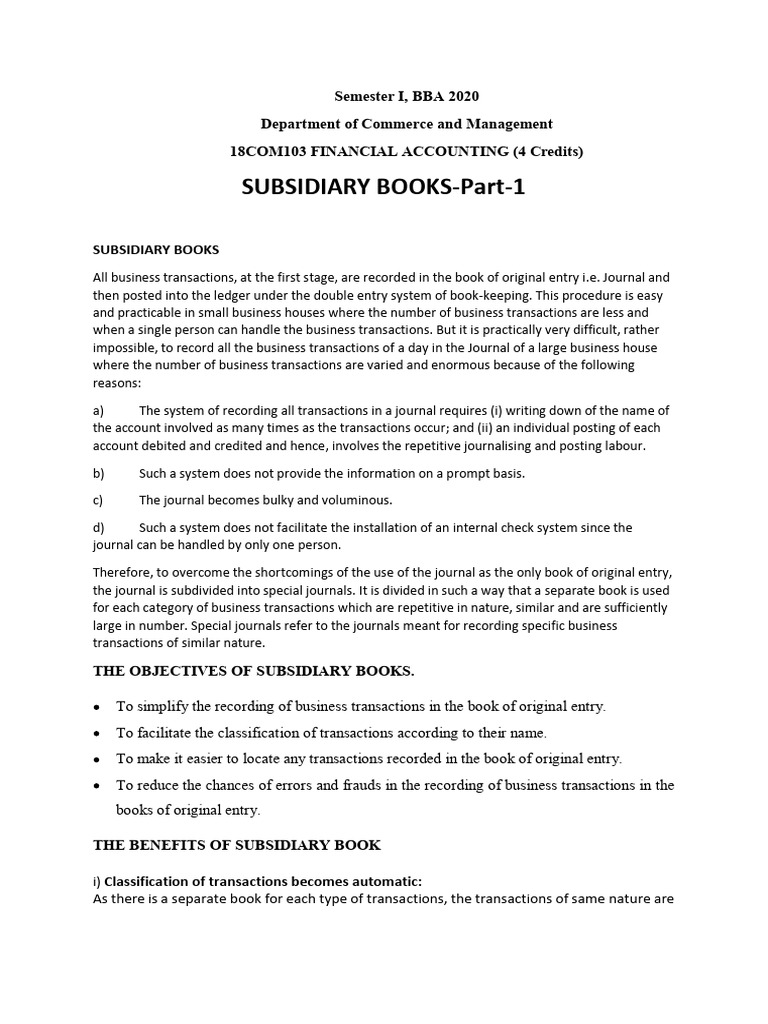 Overview of Subsidiary Books in Accounting | PDF | Bookkeeping ...