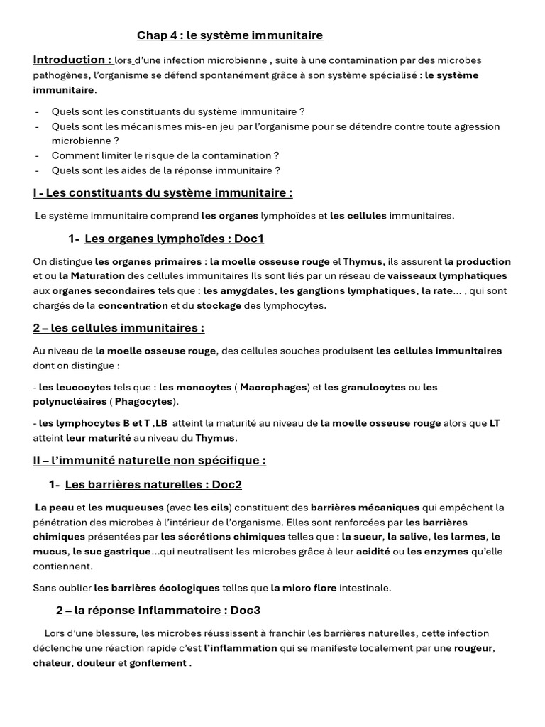 Système immunitaire : fonctionnement et renforcement | PDF | Système ...