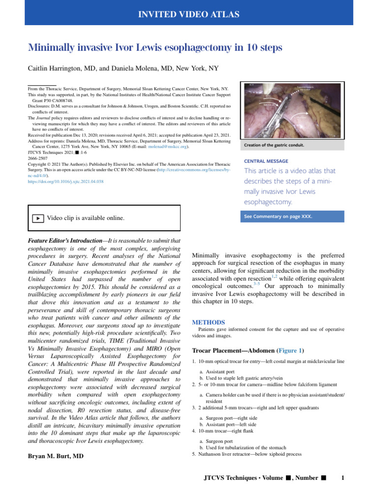 10 Steps to Minimally Invasive Ivor Lewis Esophagectomy | PDF | Stomach ...
