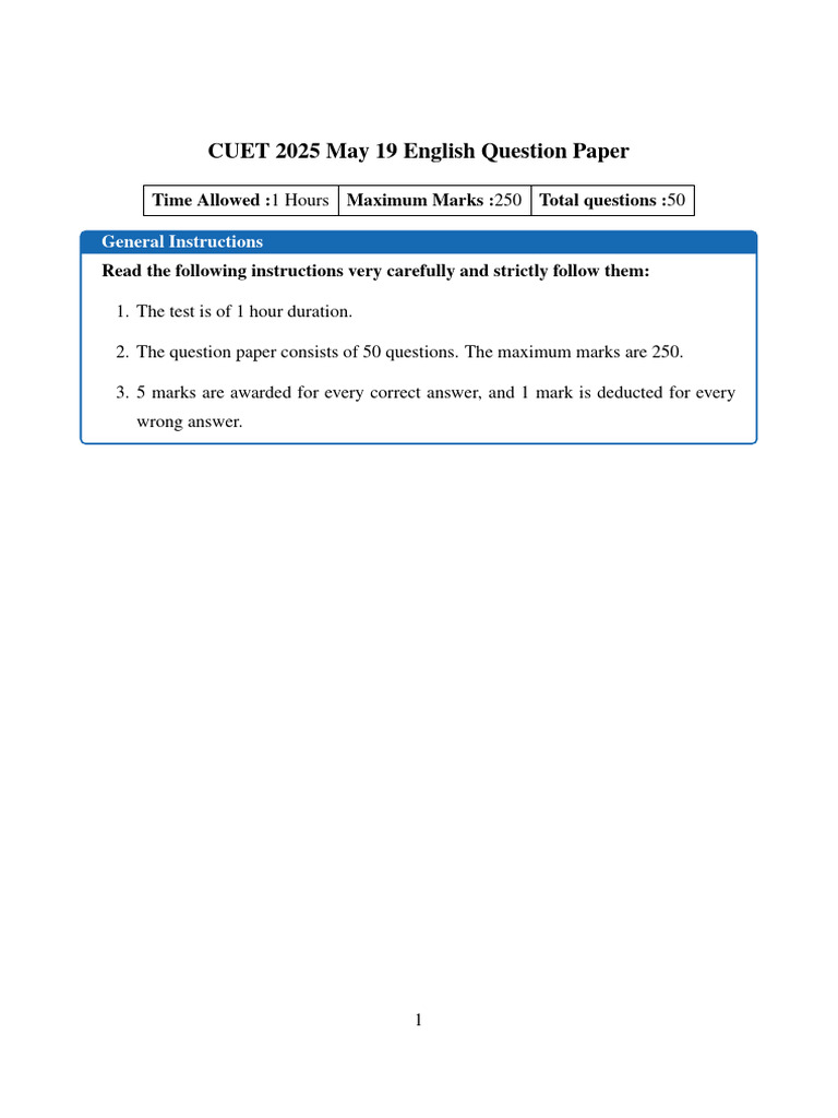 English 2025 CUET PAPAER MERGE | PDF | Part Of Speech | Adverb
