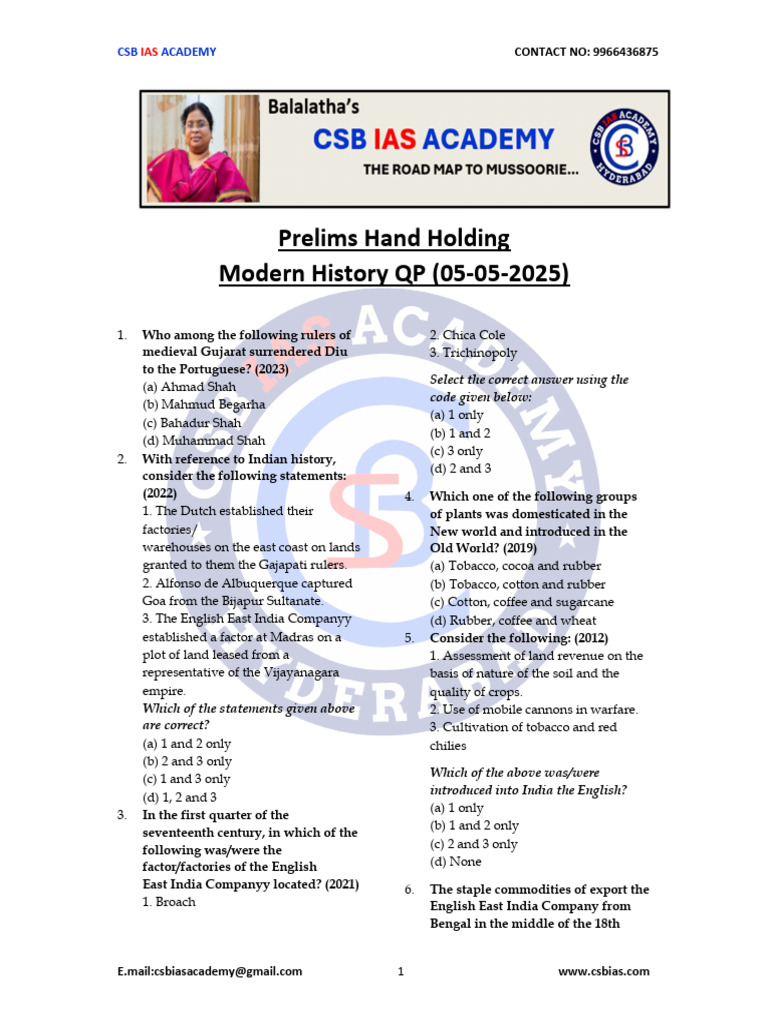 Modern History QP (05-05-2025) | PDF | British Raj | Indian Nationalism